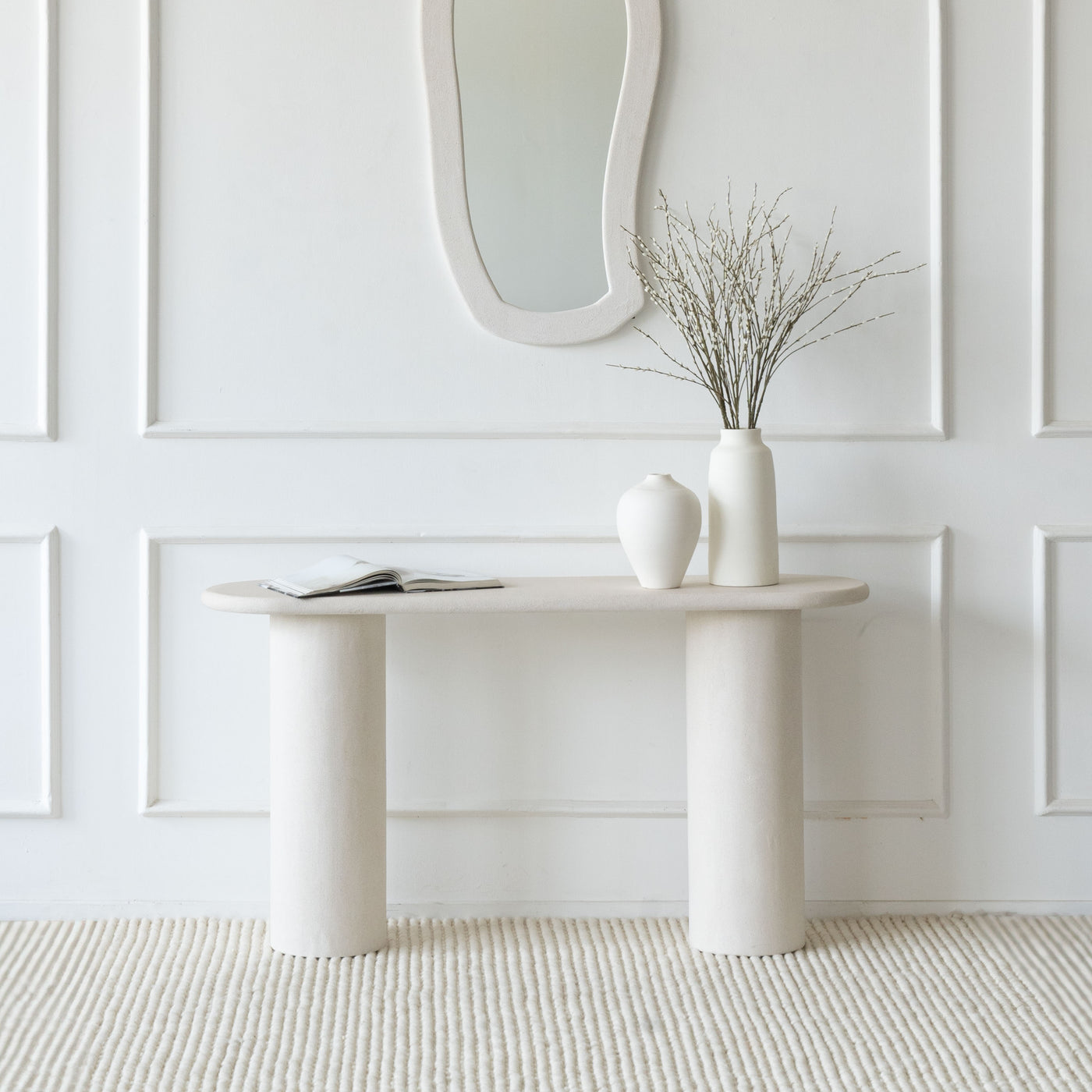 Alaska White Oval Console | Wood Console Table | WS LIVING - UAE