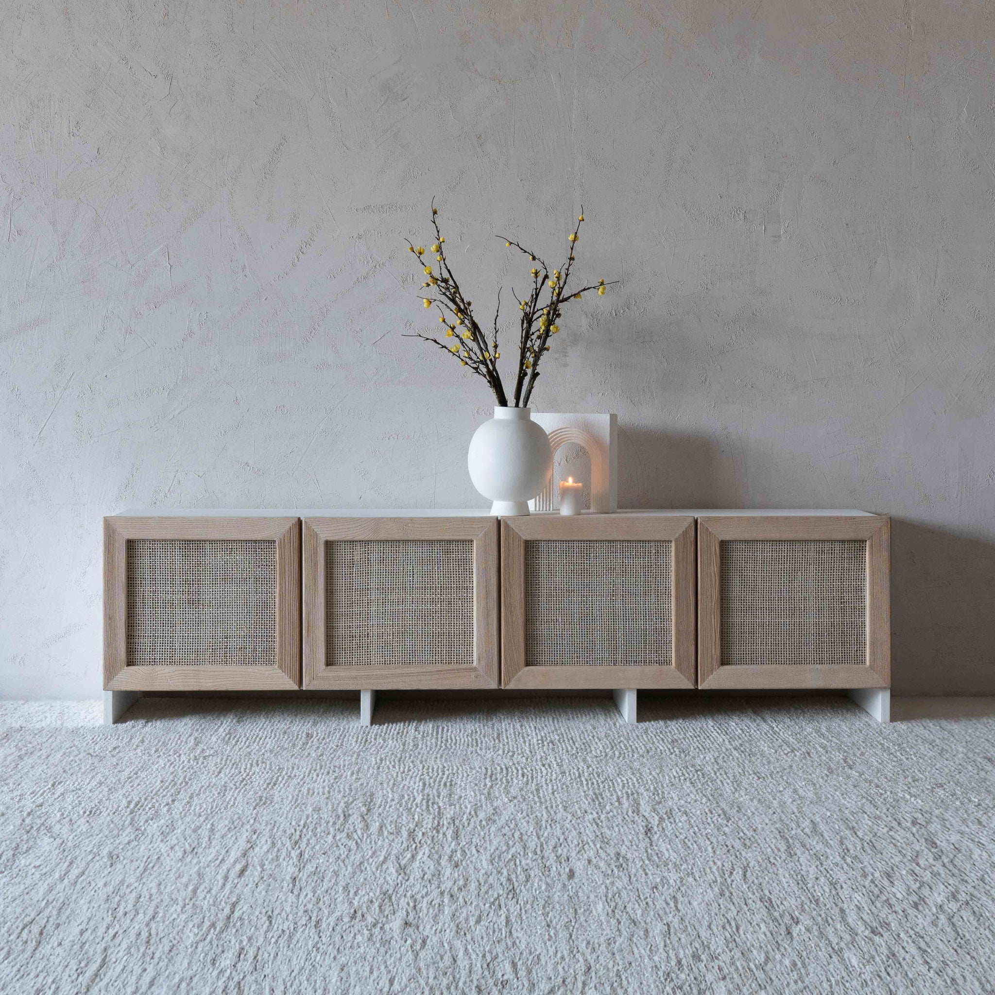 Dallas Solid Oak Wood Rattan TV Unit | Television Unit at WS LIVING Dubai