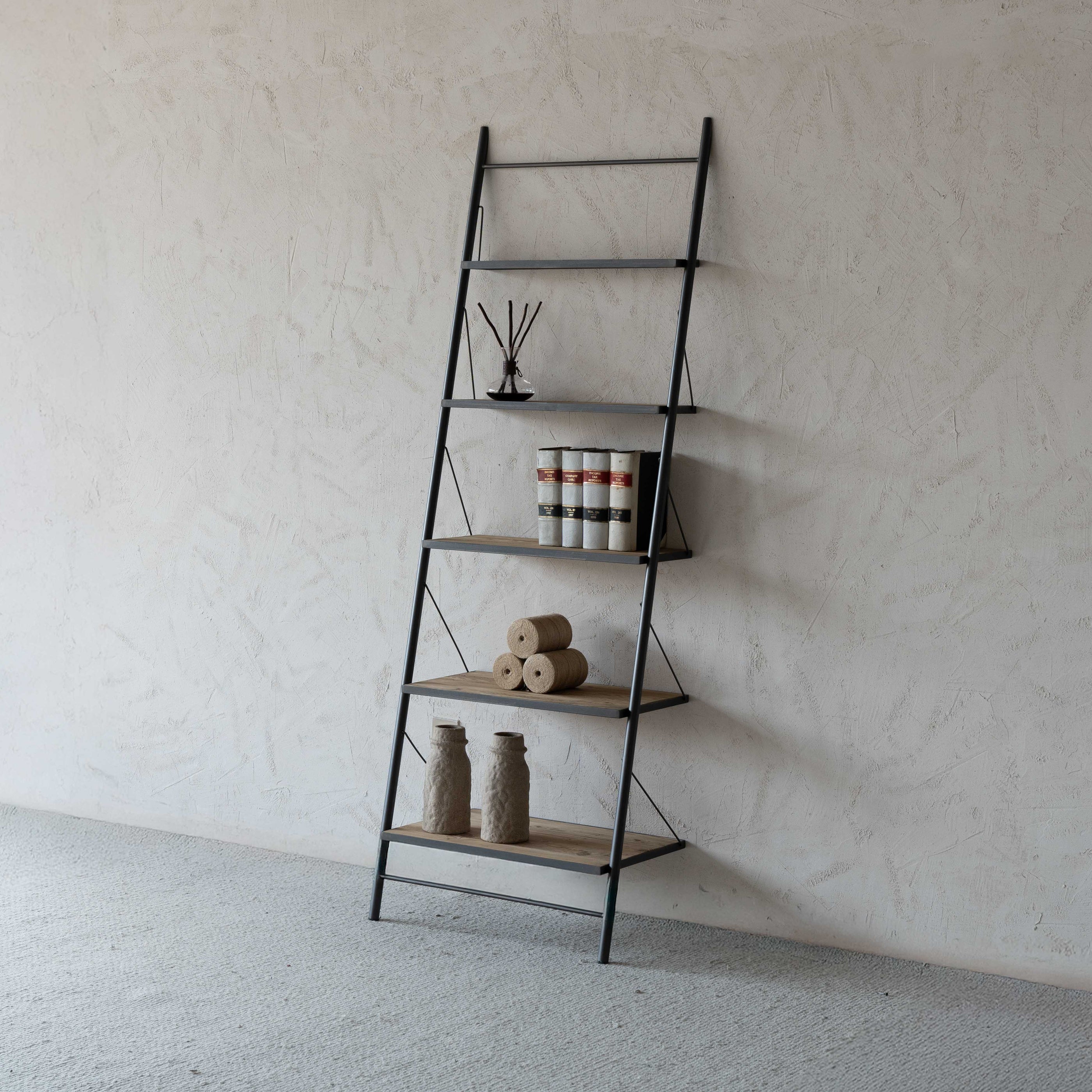 Shop Industrial Wood Wall Book Shelf With Ladder | Ws Living Furniture ...