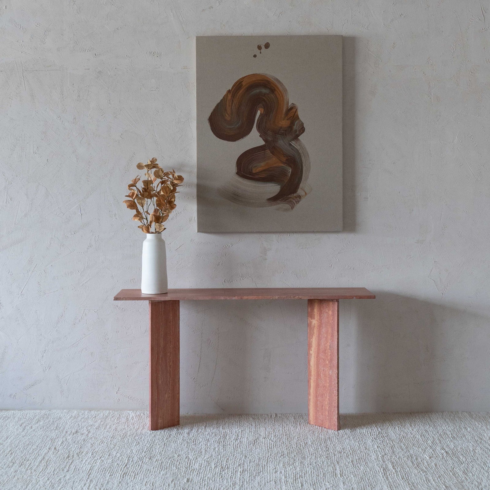 Palm Handcrafted Pink Travertine Marble Console Table | WS LIVING - UAE