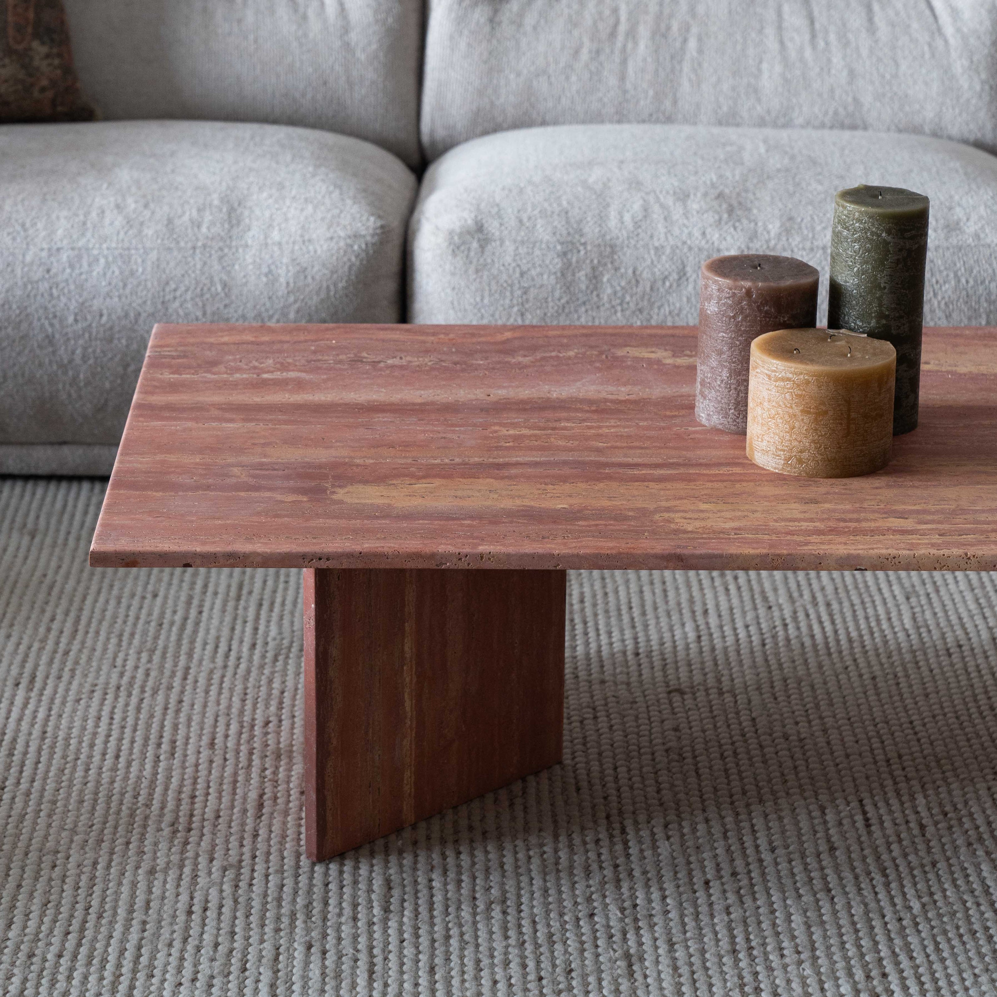 Palm Rectangle Pink Travertine Marble Coffee Table | WS LIVING - UAE